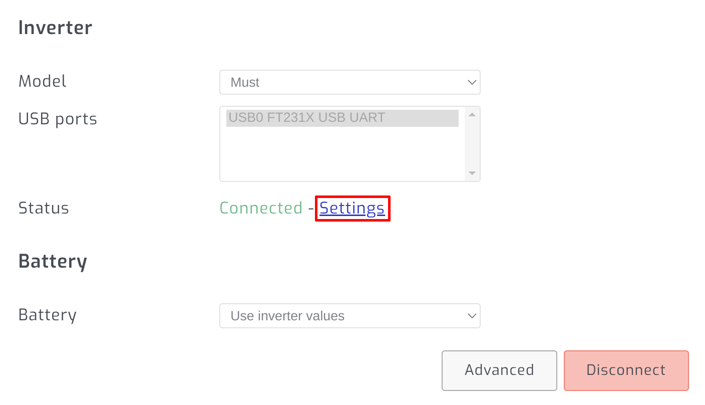 Adjust settings of Synerji SYSV Off-Grid
