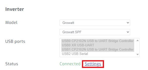 Adjust settings of Growatt SPE 8000-12000 ES