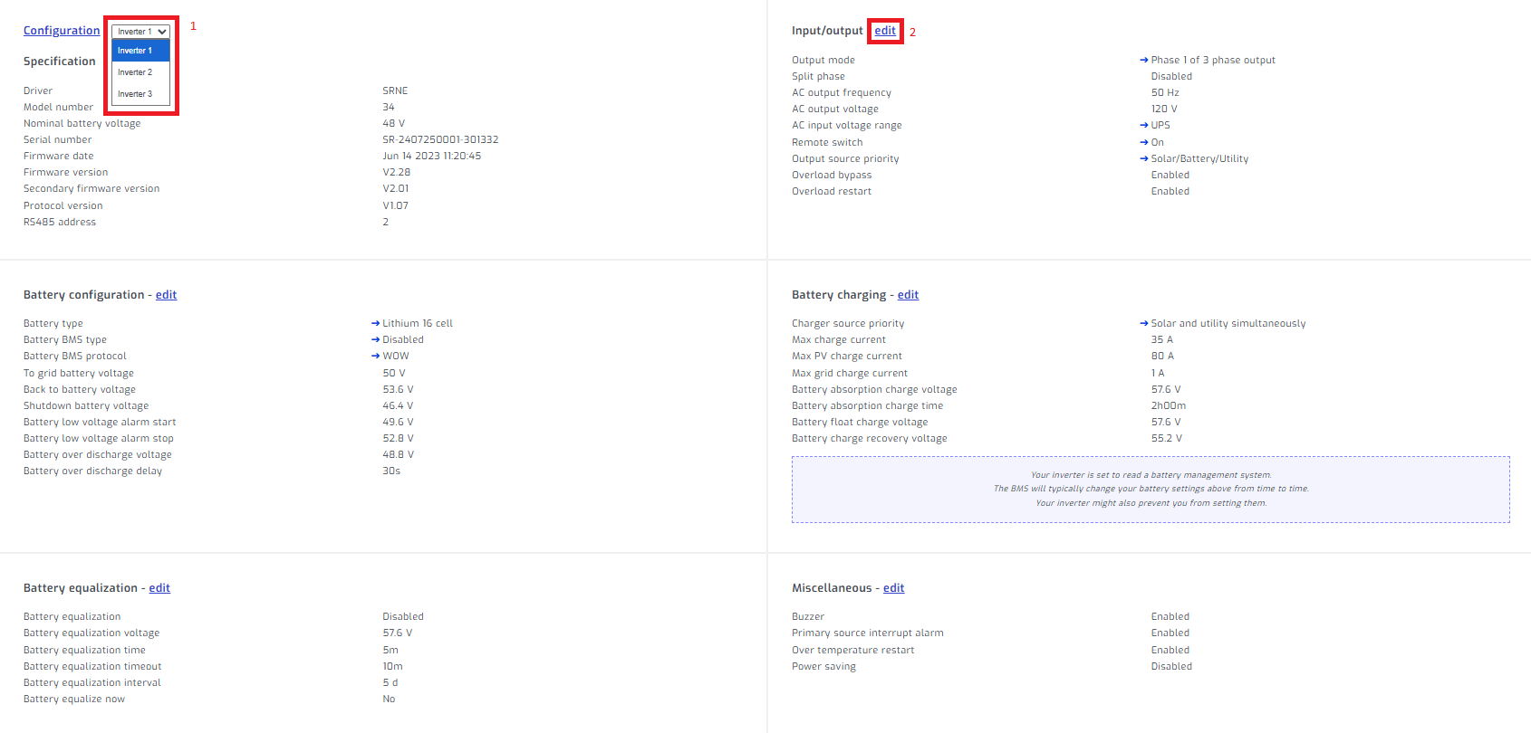 Adjust settings of SRNE 10kW Single-Phase Off-Grid